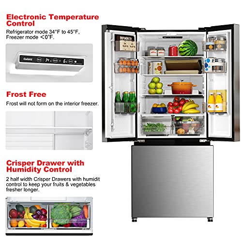 Galanz GLR16FS2D08 3 French Door Refrigerator with Bottom Freezer & Adjustable Thermostat, 16 Cu Ft, Stainless Steel