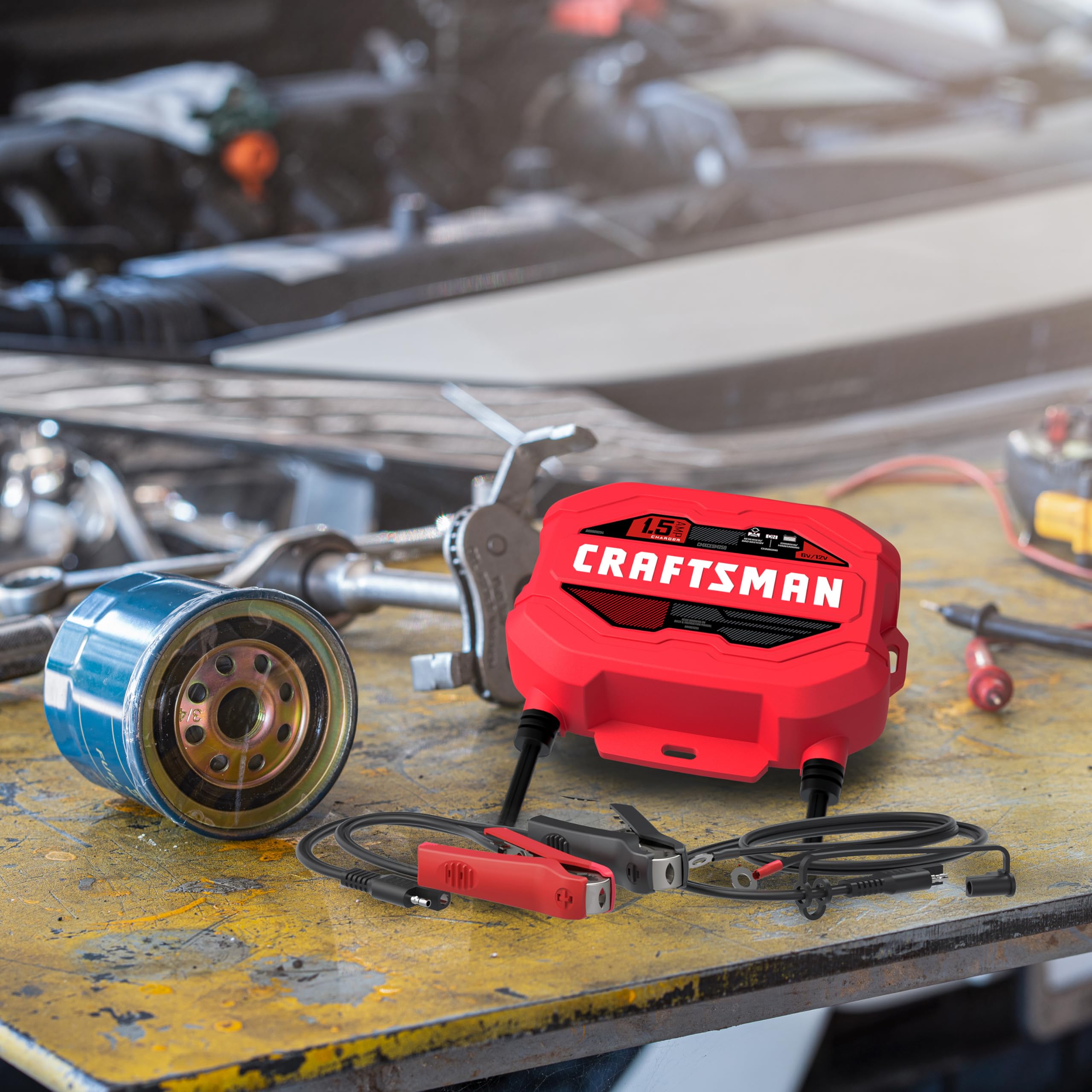 CRAFTSMAN Battery Charger and Maintainer, CMXCESM259, 3-in-1, Fully Automatic, 1.5 Amps, 6 Volt, 12 Volt, for Car, SUV, Truck, and Marine Batteries