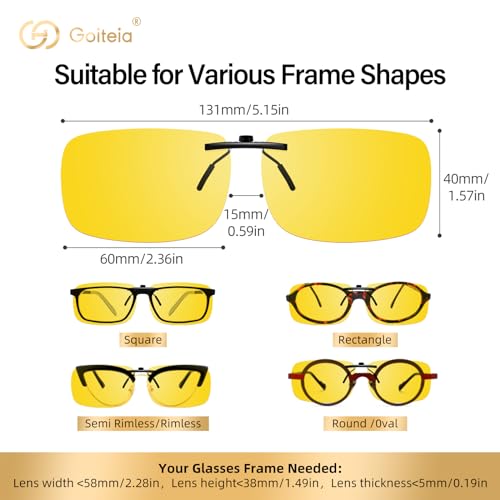 Goiteia Polarised Clip on Night Driving Glasses Anti Glare for Men Women Flip up,Minimize Glare from Headlights and LED Bulbs