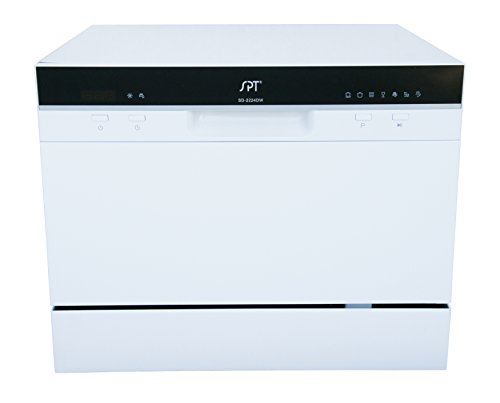 SPT SD-2224DW ENERGY STAR Compact Countertop Dishwasher with Delay Start - Portable Dishwasher with Stainless Steel Interior and 6 Place Settings Rack Silverware Basket for Apartment Office And Home Kitchen, White