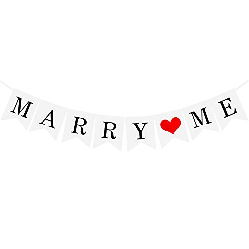 Marry Me Banner, White Cardboard with Black Letters, Swallowtail Design Hanging Signs for Valentine's Day, Engagement, Marriage Proposal Bridal Shower, Wedding