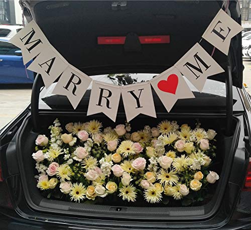 Marry Me Banner, White Cardboard with Black Letters, Swallowtail Design Hanging Signs for Valentine's Day, Engagement, Marriage Proposal Bridal Shower, Wedding