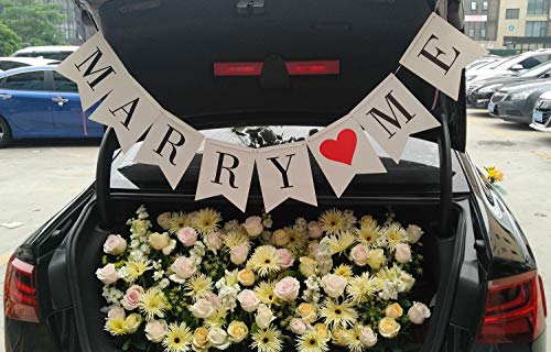 Marry Me Banner, White Cardboard with Black Letters, Swallowtail Design Hanging Signs for Valentine's Day, Engagement, Marriage Proposal Bridal Shower, Wedding