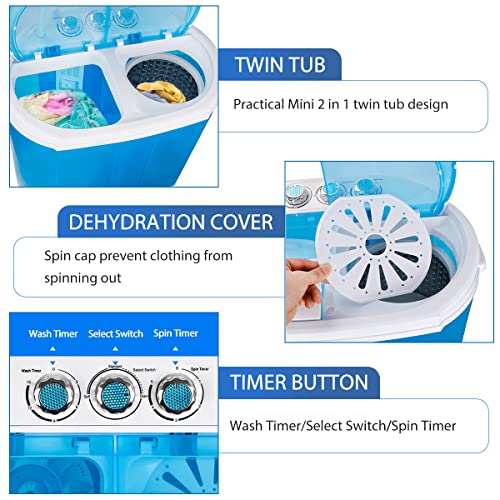 ZenStyle Portable Washer Compact Twin Tub 9.9 LB Mini Top Load Washing Machine Washer/Spinner w/ 6.57 FT Inlet Hose