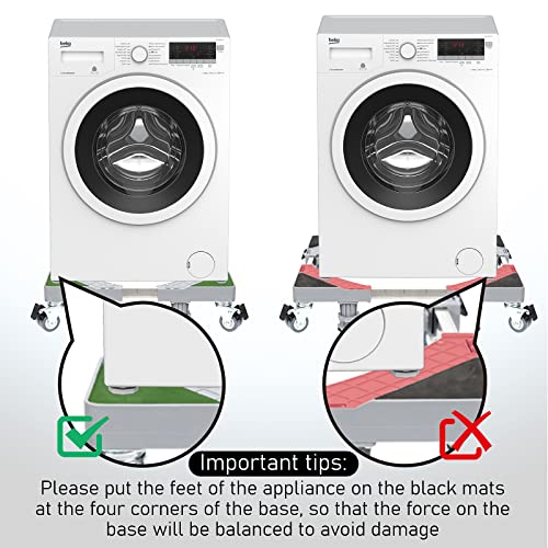 Adjustable Mini Fridge Stand Washing Machine Base, Mobile Roller Stand with 4 Locking Rubber Rotating Wheels and 4 Strong Feet, Max Load 660 lbs, for Washing Machines Refrigerators and Dryer