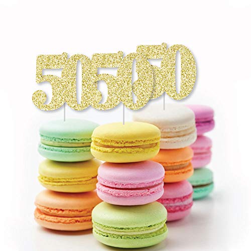 Gold Glitter 50 - No-Mess Real Gold Glitter Cut-Out Numbers - 50th Birthday Party Confetti - Set of 24