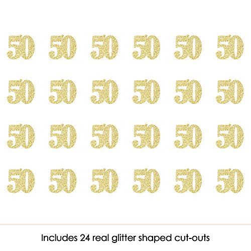 Gold Glitter 50 - No-Mess Real Gold Glitter Cut-Out Numbers - 50th Birthday Party Confetti - Set of 24