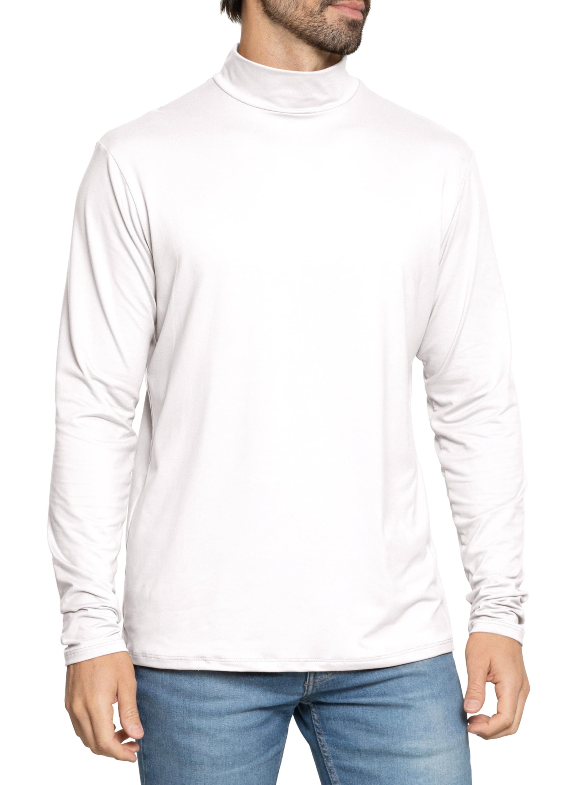 STRETCH IS COMFORT Men's Long Sleeve Mock Neck Turtleneck White Small
