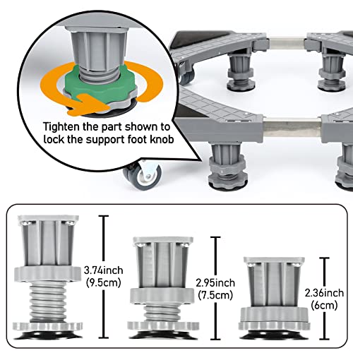 Adjustable Mini Fridge Stand Washing Machine Base, Mobile Roller Stand with 4 Locking Rubber Rotating Wheels and 4 Strong Feet, Max Load 660 lbs, for Washing Machines Refrigerators and Dryer