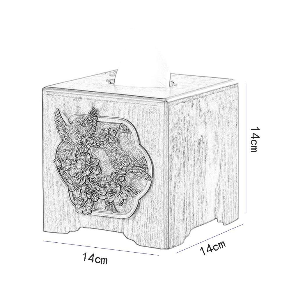 Retro Creative Simple Square Flower and Bird Carving Wooden Tissue Box Home Car Essentials Hotel Roller (Color : Brown)