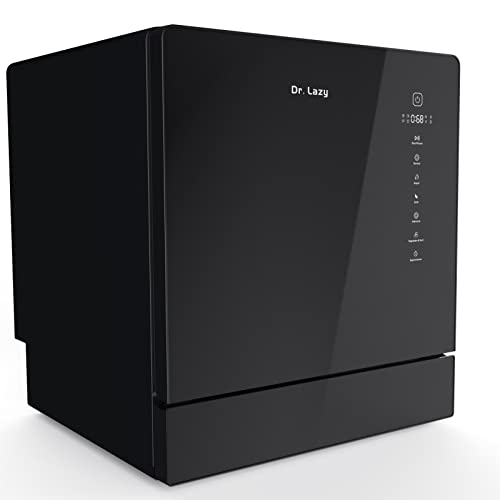 Dr. Lazy Countertop Dishwasher, Portable Dishwasher with 4 Place Settings, 5 Washing Programs, Hot Air Drying & Storage, Compact Dish washer for Dorm, RV& Apartment