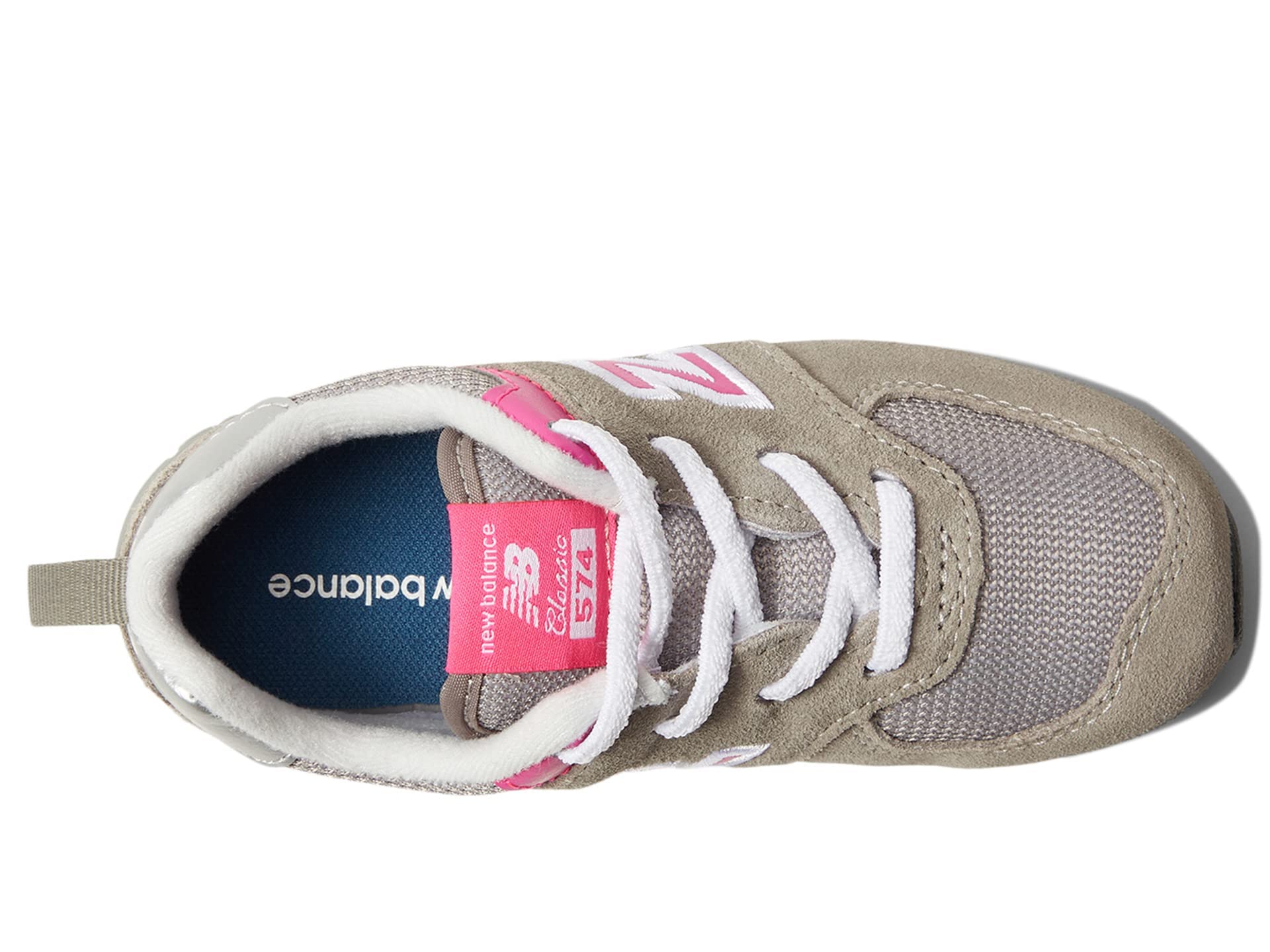 New Balance Baby Girls 574 Core Bungee Sneaker, Grey/Pink, 2 Infant