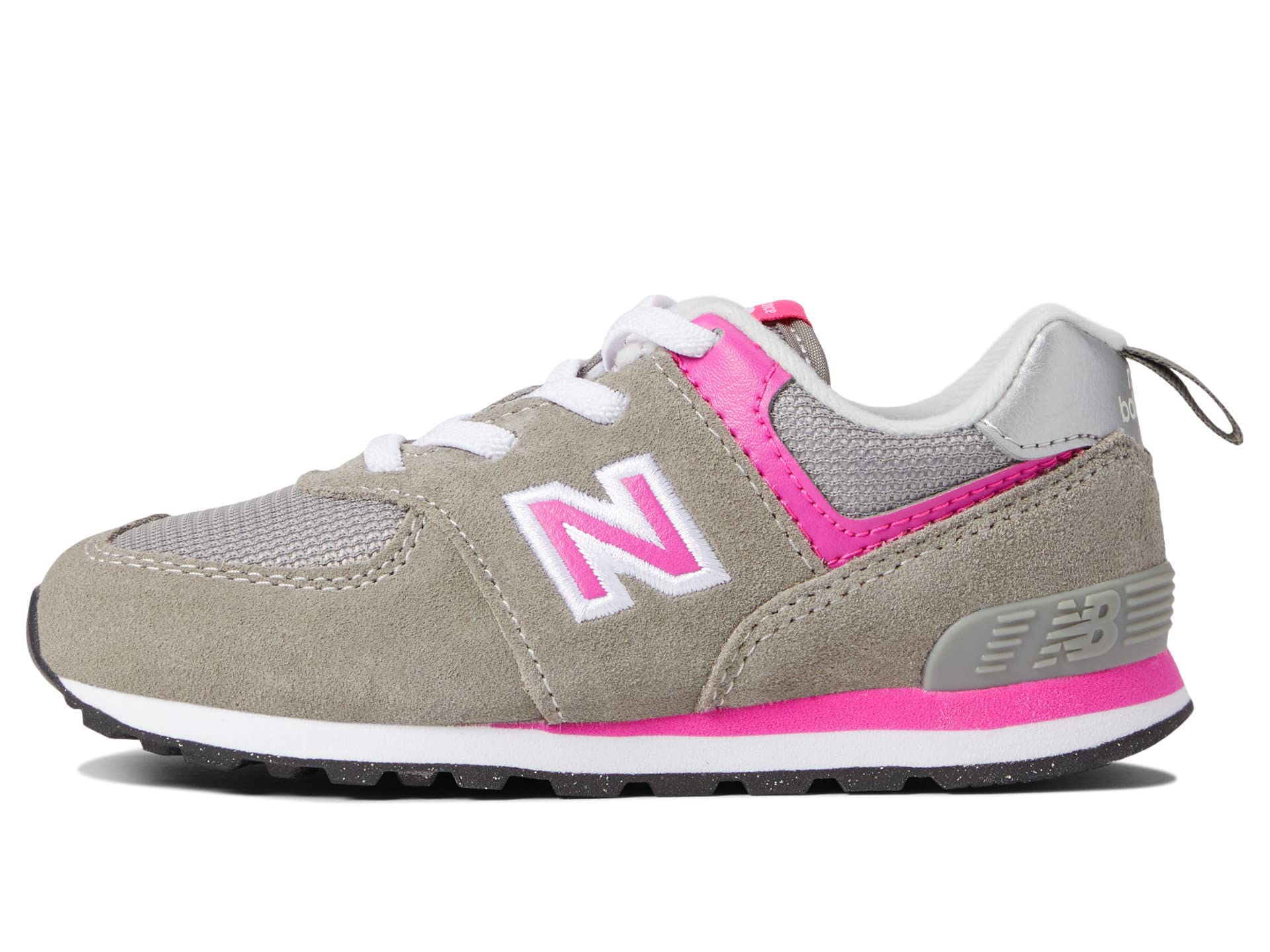 New Balance Baby Girls 574 Core Bungee Sneaker, Grey/Pink, 2 Infant