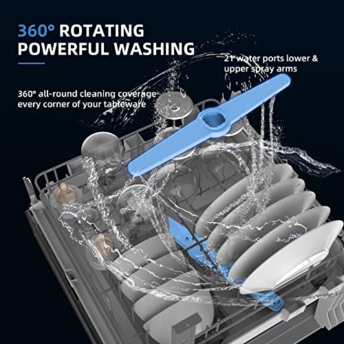 Dr. Lazy Countertop Dishwasher, Portable Dishwasher with 4 Place Settings, 5 Washing Programs, Hot Air Drying & Storage, Compact Dish washer for Dorm, RV& Apartment
