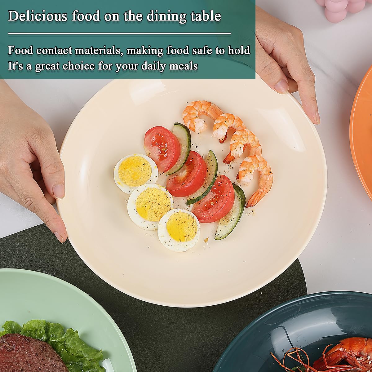 Evanda Plastic Plates Set of 8 Pieces, Dinner Plates 9.5 inch Unbreakable Reusable Dishes for All Purpose and All Age, Microwave Safe BPA Free Dishwasher Safe (Mutil Color)