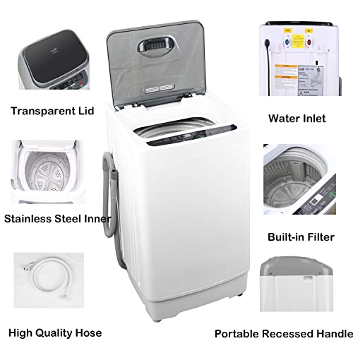Frestec Portable Washing Machine, 1.38 Cu.Ft. Full-Automatic Small Washer, 2 in 1 Compact Laundry Washer, 8 Wash Cycles 3 Water Level Selections, Perfect for Apartment, Home, Dorm (1.38 Cu.Ft.)
