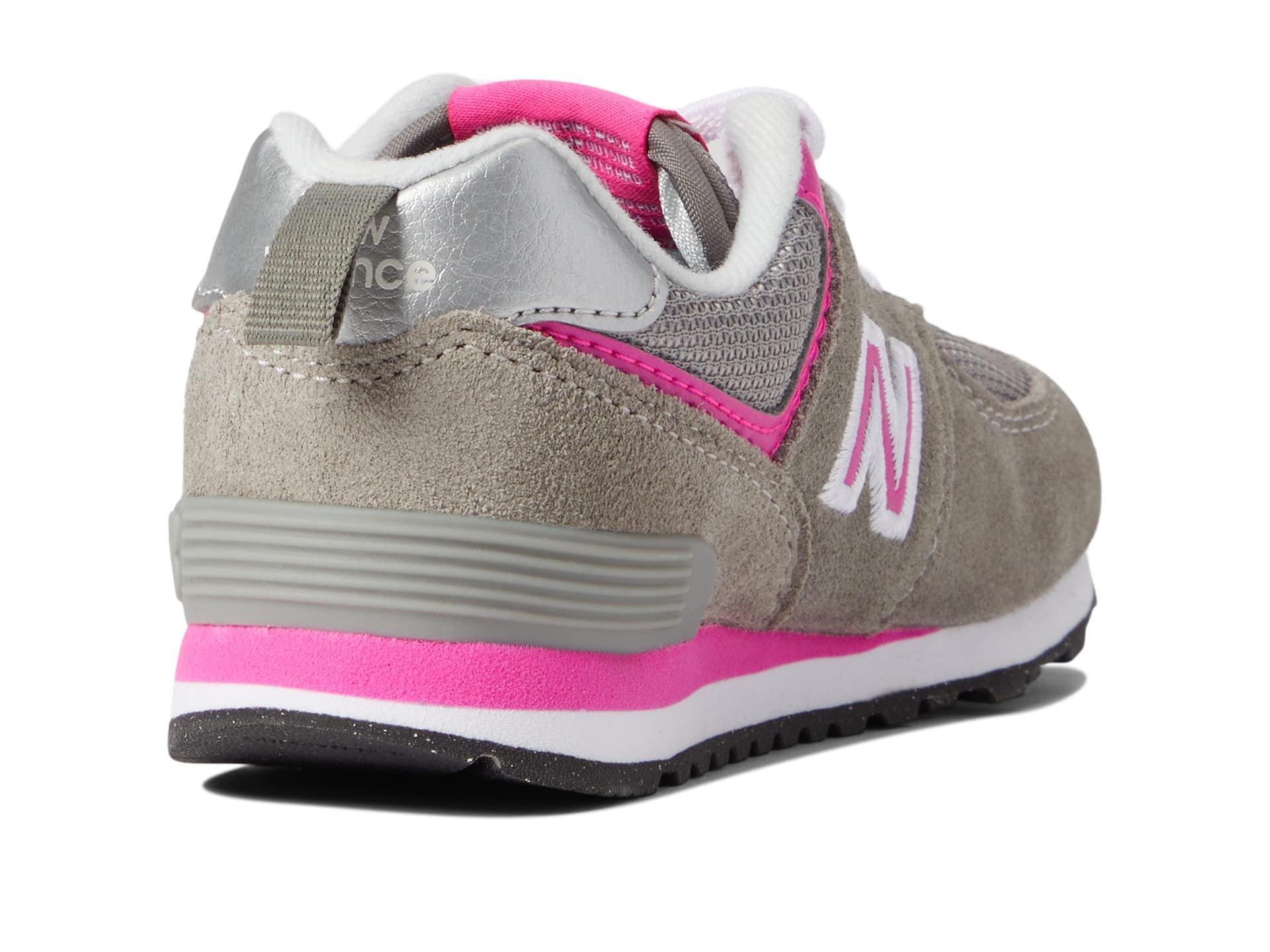 New Balance Baby Girls 574 Core Bungee Sneaker, Grey/Pink, 2 Infant