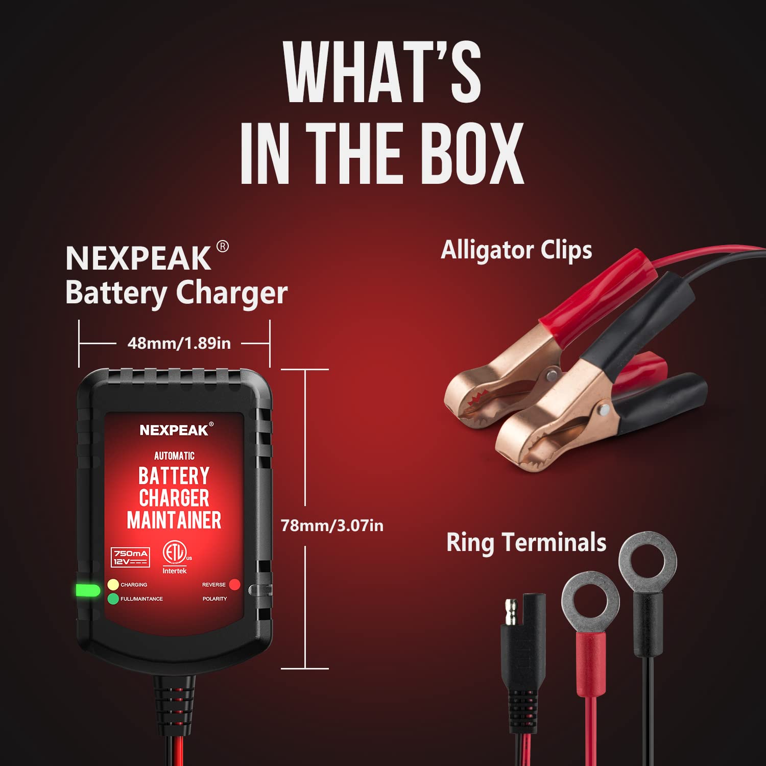 NEXPEAK NC075 12V 750mA Automatic Battery Charger, Battery Maintainer, Trickle Charger, and Battery Desulfator