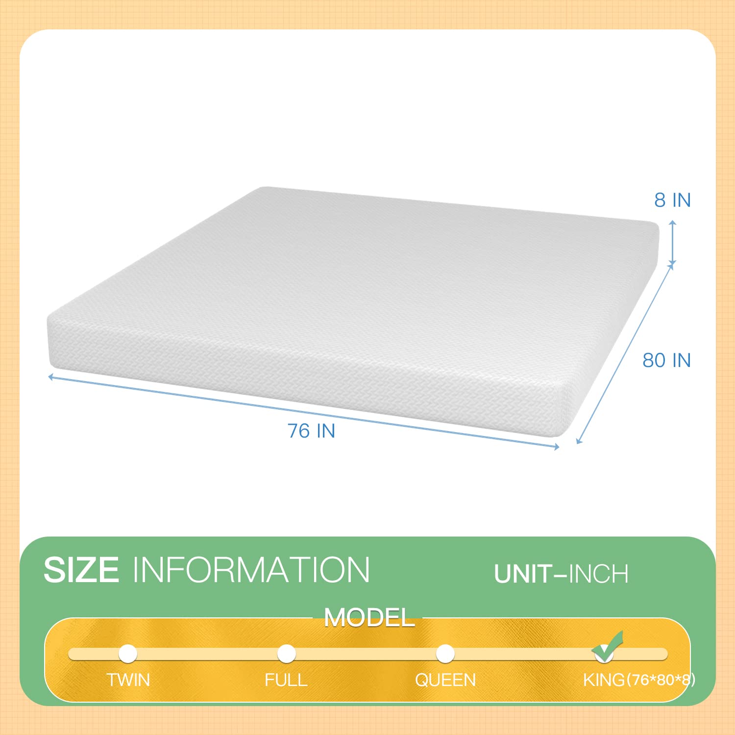 PayLessHere 8 inch Memory Foam Mattress Cooling Gel Green Tea Infused Mattress,CertiPUR-US Certified,Breathable Bed Mattress for Cooler Sleep Supportive & Pressure Relief,White King