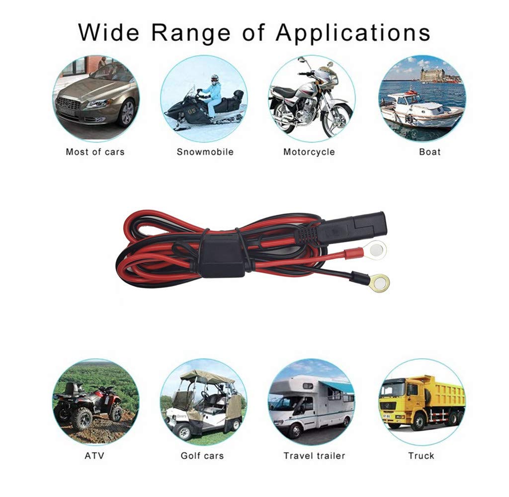 Ovitar O Ring Terminal SAE Cable - 12V-24V Quick Disconnect Extension Cable 2 Pin DC Connection Cord Plug for Camp Trailer Solar Panels Battery