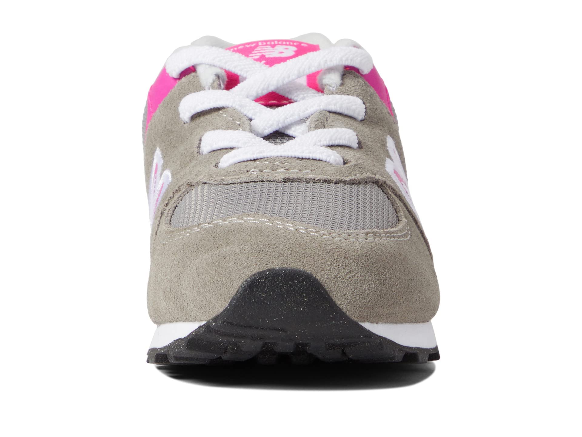 New Balance Baby Girls 574 Core Bungee Sneaker, Grey/Pink, 2 Infant