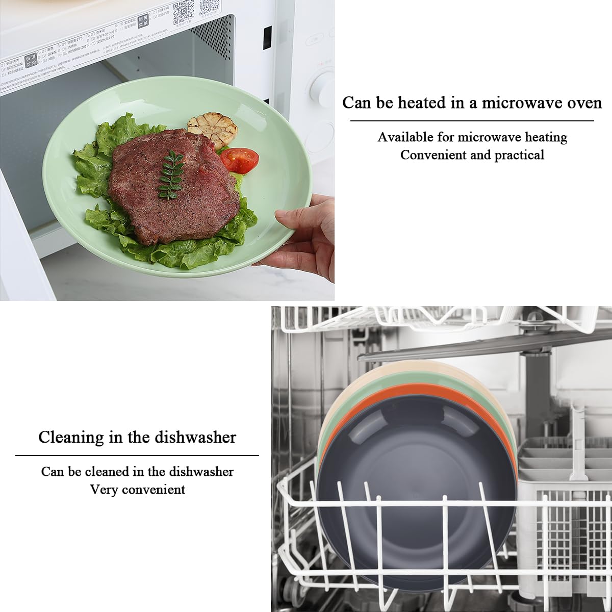 Evanda Plastic Plates Set of 8 Pieces, Dinner Plates 9.5 inch Unbreakable Reusable Dishes for All Purpose and All Age, Microwave Safe BPA Free Dishwasher Safe (Mutil Color)