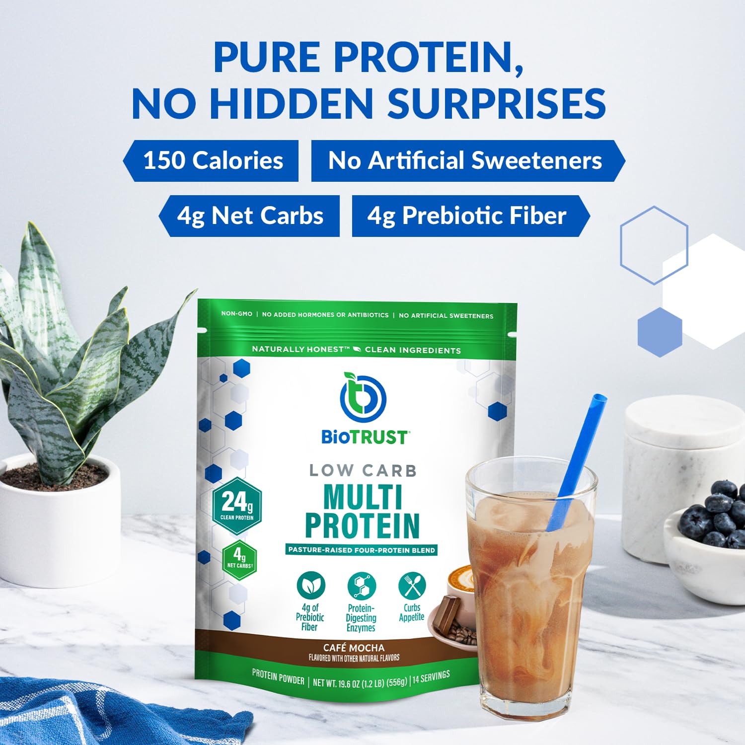 BioTrust Low Carb Protein Powder β Delicious Whey & Casein Blend from Grass-Fed Hormone Free Cows β Non GMO, Gluten Free (Cafe Mocha)