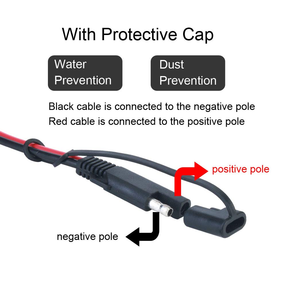 Ovitar O Ring Terminal SAE Cable - 12V-24V Quick Disconnect Extension Cable 2 Pin DC Connection Cord Plug for Camp Trailer Solar Panels Battery