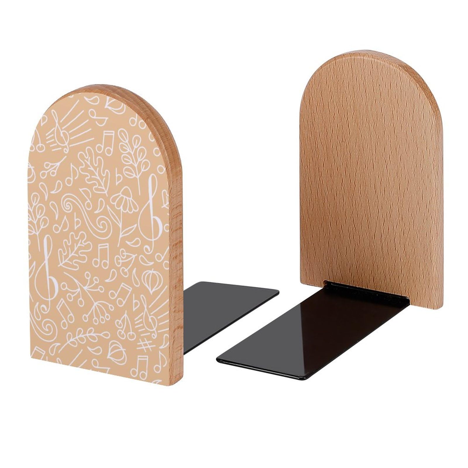 Autumn Music Notes Leaves Pattern Book Ends Decorative Wood Bookends for Shelves Kids Room Desk Home Office Book Stoppers for Magazines,Books, DVDs, 1 Pair/2 Pieces(5x3.1 in)