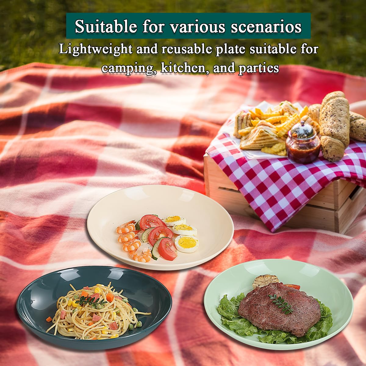 Evanda Plastic Plates Set of 8 Pieces, Dinner Plates 9.5 inch Unbreakable Reusable Dishes for All Purpose and All Age, Microwave Safe BPA Free Dishwasher Safe (Mutil Color)