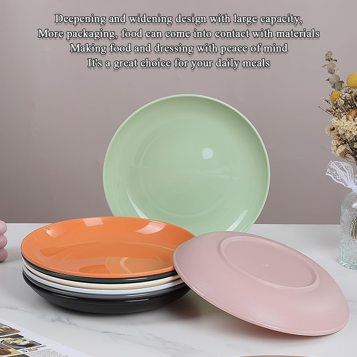 Evanda Plastic Plates Set of 8 Pieces, Dinner Plates 9.5 inch Unbreakable Reusable Dishes for All Purpose and All Age, Microwave Safe BPA Free Dishwasher Safe (Mutil Color)