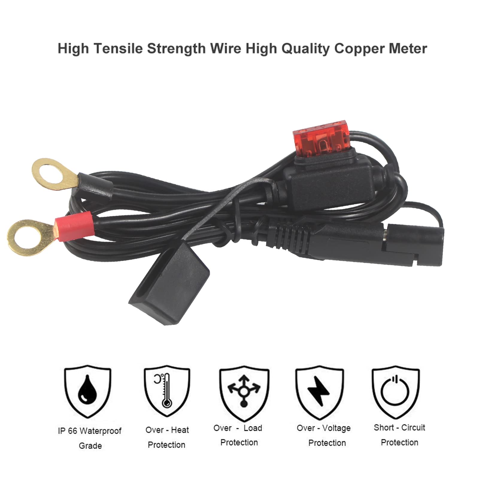 [ 5 Pack] SAE to O Ring Terminal Harness 2FT - SAE Eyelet Ring Terminal Cable 16awg Motorcycle Battery Trickle Charger Extension Cord with SAE Battery Terminal Quick Connect Disconnect Connector
