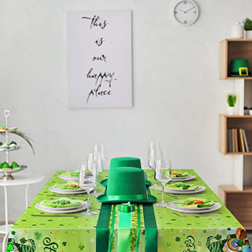 HAKOTI 3 Pieces St. Patrick's Day Tablecloth - Lucky Clover Gnome Tablecloth Irish Holiday Party Supplies Disposable Plastic Rectangular Waterproof Table Cover for St. Patrick's Theme Party