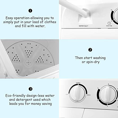 Giantex 17.6lbs Portable Washing Machine, 900W Clothes Dryer, Electric Laundry Dryer and Heater, Washer & Spinner Combo with Ventless Heating Stand for Apartment Travel RV