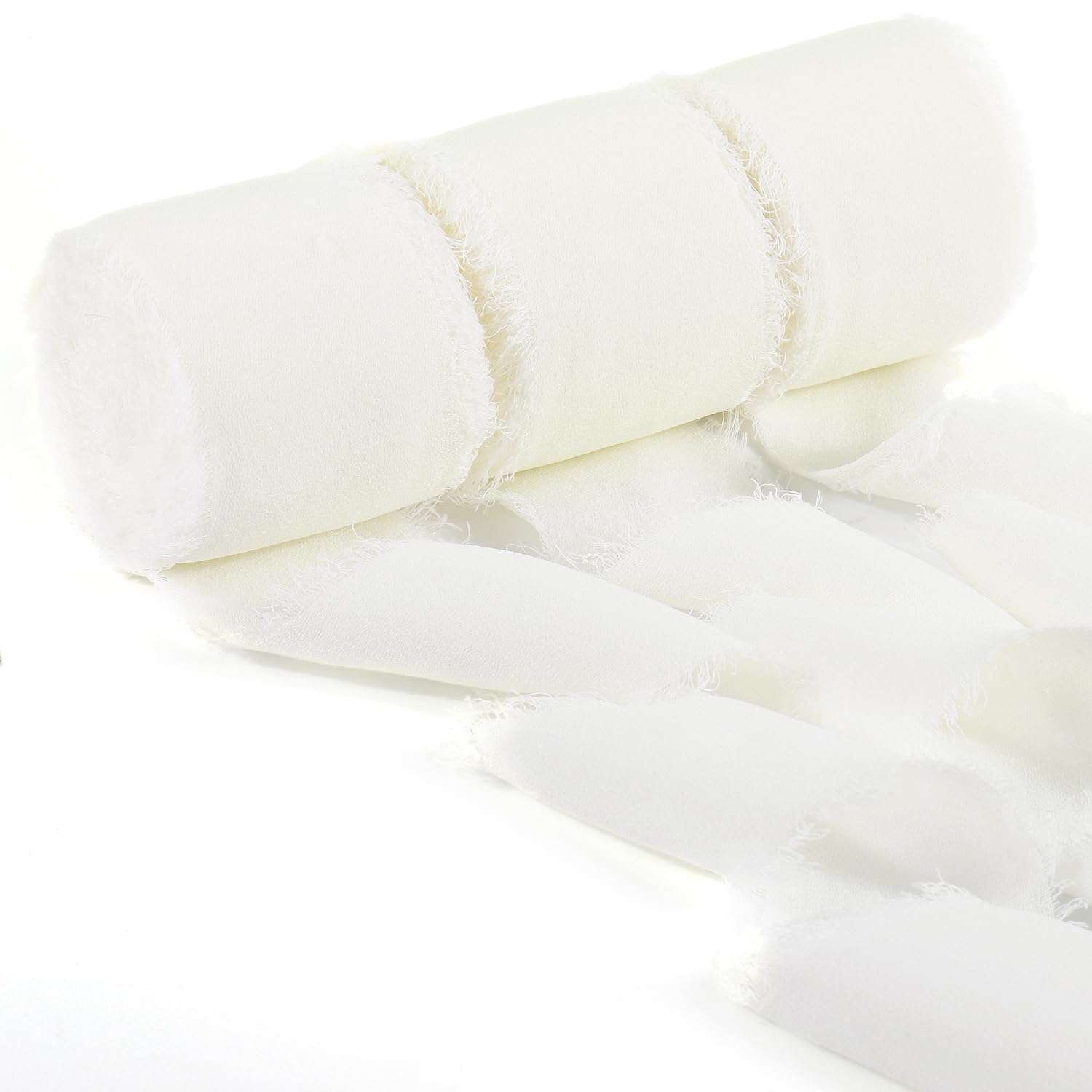 GLAMFIELDS Chiffon Ribbon Fringe Fabric Set 1.5" x 21Yd for Bouquets Wrapping, Wedding Invitations, Decorations, Gifts Wrapping & Bow Making,3 Rolls Cream White