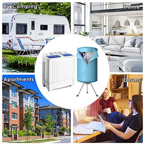 Giantex 17.6lbs Portable Washing Machine, 900W Clothes Dryer, Electric Laundry Dryer and Heater, Washer & Spinner Combo with Ventless Heating Stand for Apartment Travel RV