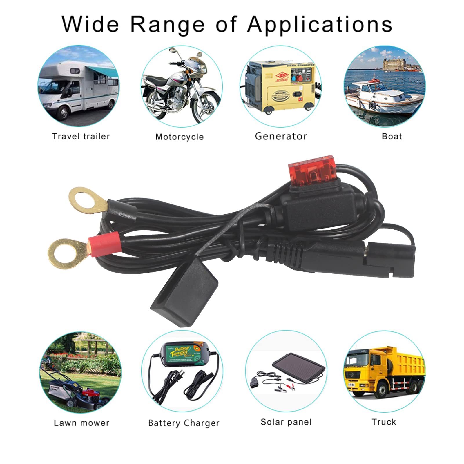 [ 5 Pack] SAE to O Ring Terminal Harness 2FT - SAE Eyelet Ring Terminal Cable 16awg Motorcycle Battery Trickle Charger Extension Cord with SAE Battery Terminal Quick Connect Disconnect Connector