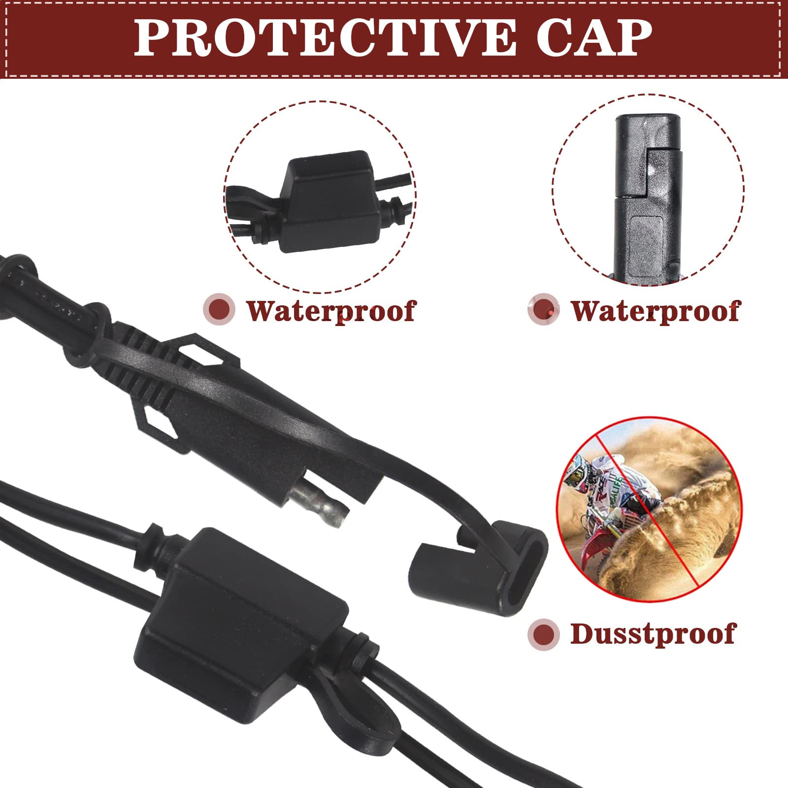 [ 5 Pack] SAE to O Ring Terminal Harness 2FT - SAE Eyelet Ring Terminal Cable 16awg Motorcycle Battery Trickle Charger Extension Cord with SAE Battery Terminal Quick Connect Disconnect Connector