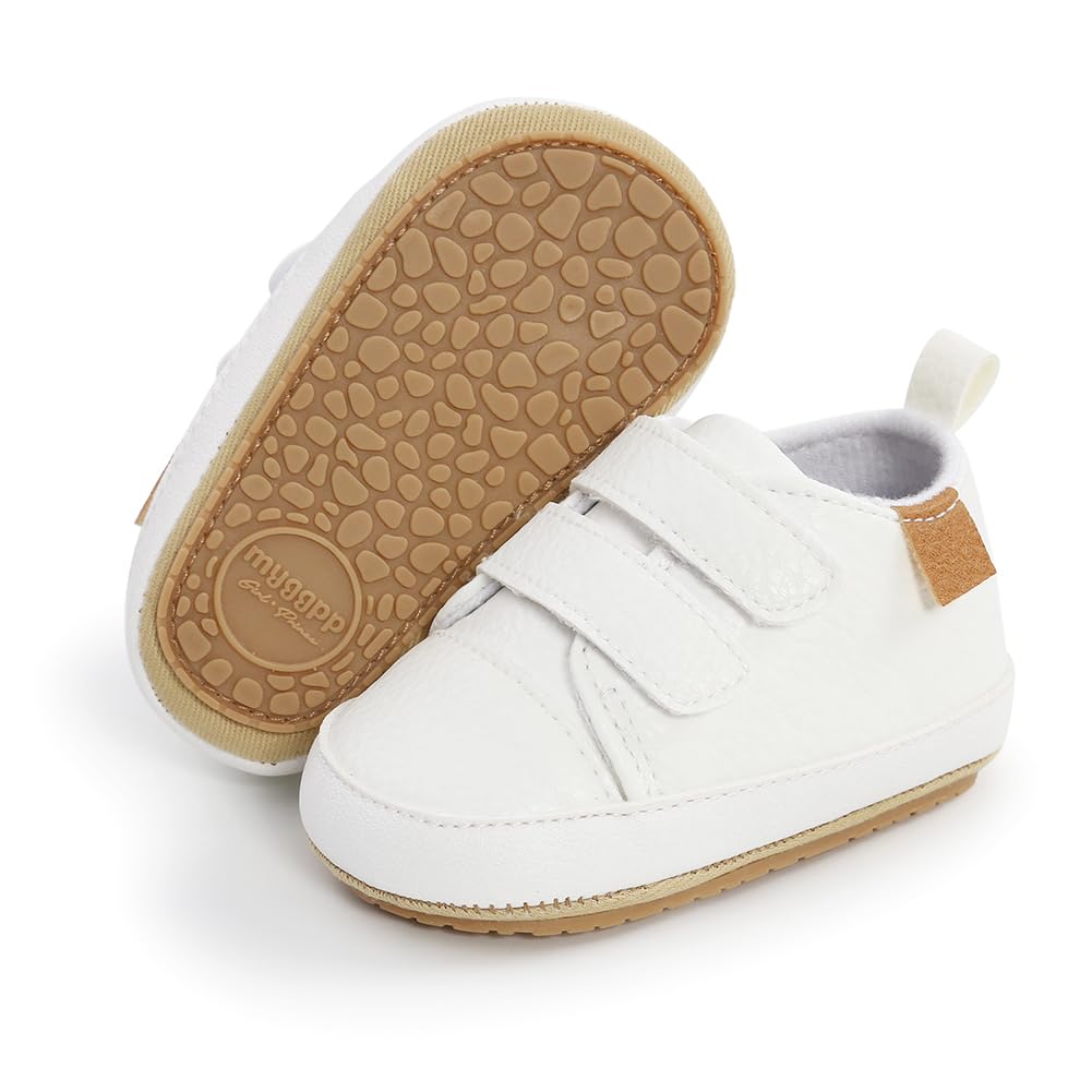 BEIDI Baby Girls Boys Shoes Soft Anti-Slip Sole Newborn First Walkers Star High Top Canvas Denim Unisex Infant Sneaker (F-White,0-6 Months