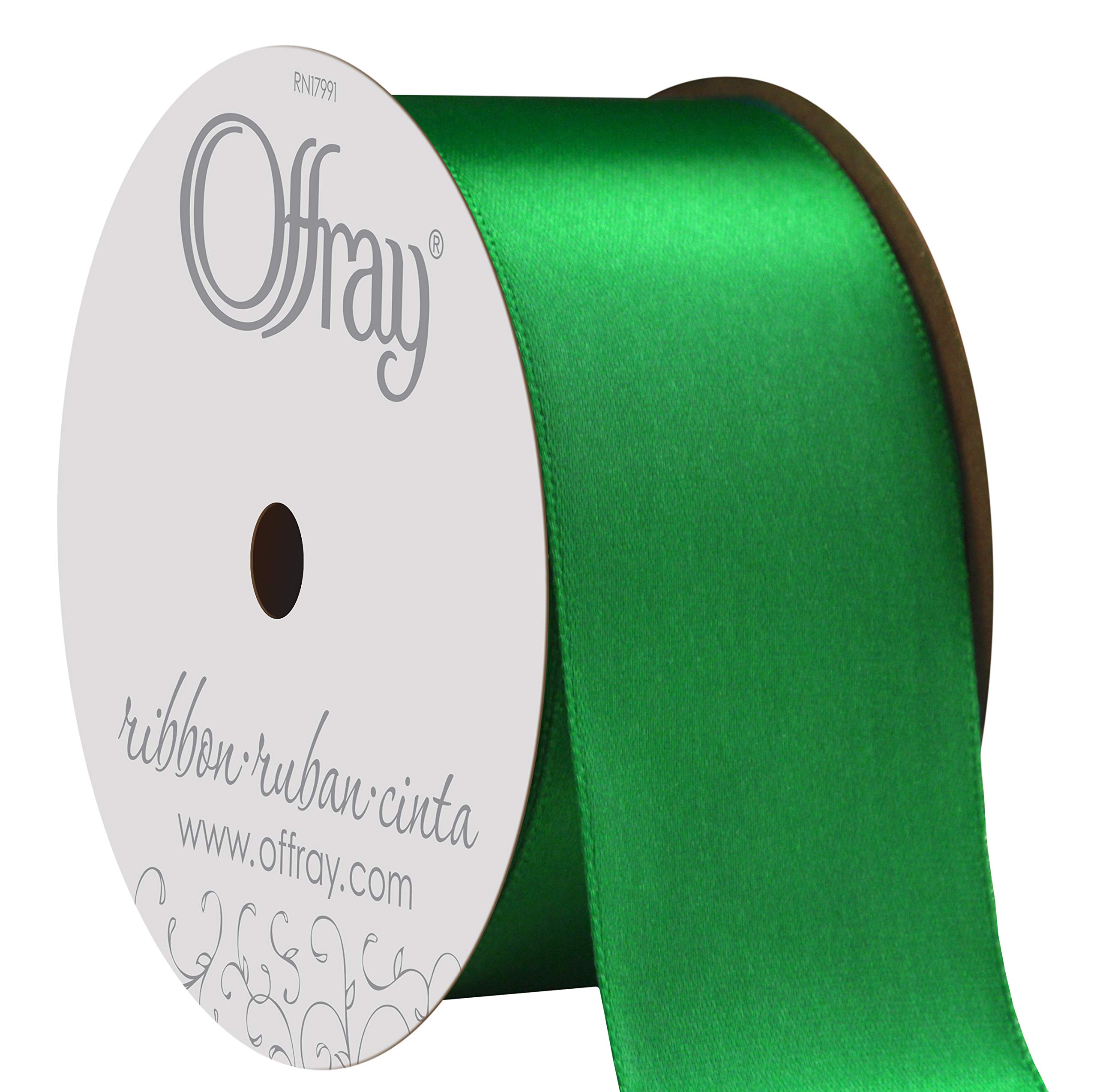 C.R. Gibson 068885 1.5" Wide Single Face Satin Ribbon, Emerald Green, 4 Yds