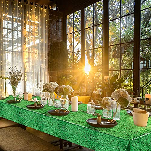 3 Pieces Disposable Plastic Grass Tablecover, Vibrant Green Grass Sign Tablecover for Soccer or Sports Theme Parties Decorations and Supplies, 54 x 108 Inch