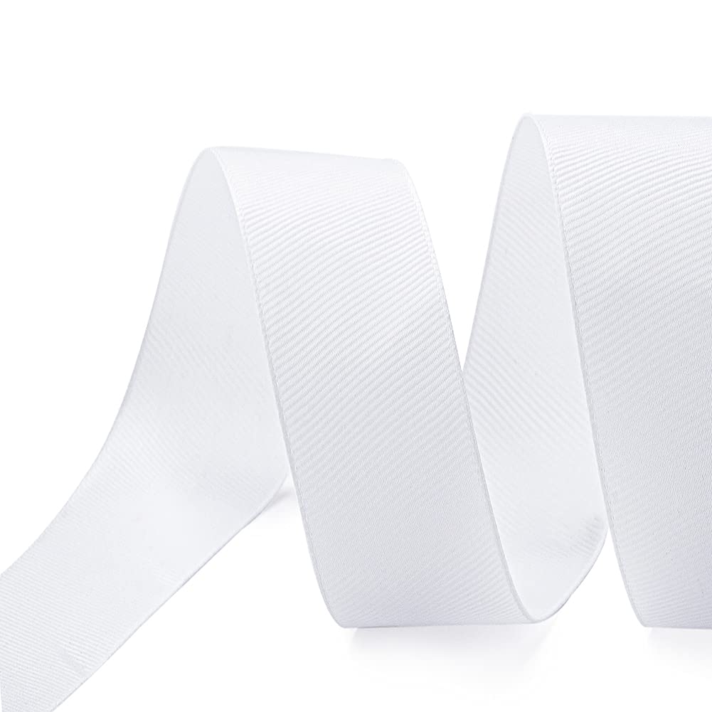 LIUYAXI 1" X 50 Yards Solid White Grosgrain Ribbon, Perfect for Crafts, Wedding Decor, DIY Hair Accessories, Sewing, Gift Package Wrapping and More