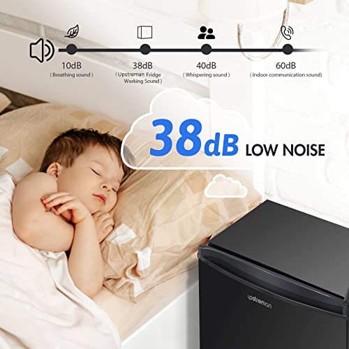 Upstreman 1.7 Cu.ft Mini Fridge with Freezer, Adjustable Thermostat, Energy Saving, Low Noise, Single Door Compact Refrigerator for Dorm, Office, Bedroom, Black-FR17