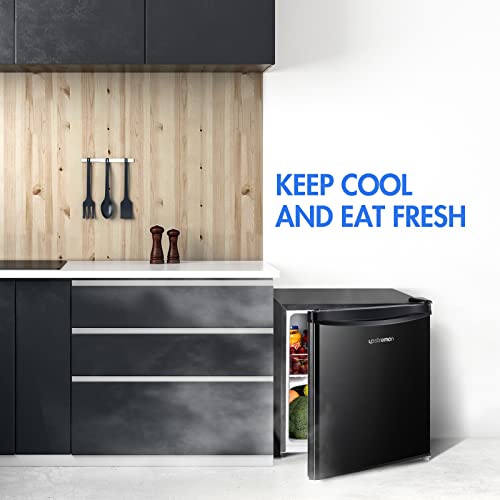 Upstreman 1.7 Cu.ft Mini Fridge with Freezer, Adjustable Thermostat, Energy Saving, Low Noise, Single Door Compact Refrigerator for Dorm, Office, Bedroom, Black-FR17