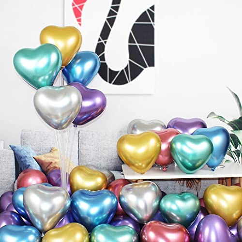12inch 50pcs Metallic Balloon Assorted Color Heart Mylar Balloon,Heart Shaped Balloon Latex for Propose Marriage Wedding Party Decor Heart Balloon Latex as Valentine Day Balloon Show your Love