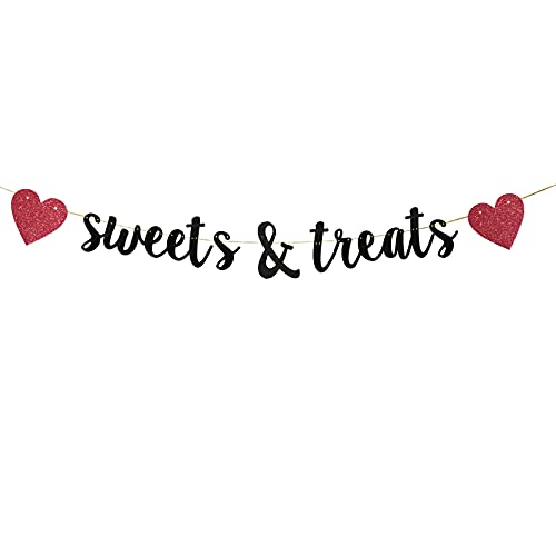 JENSENLIN Sweets & Treats Banner,Birthdy Wedding Baby Shower Bridal Shower Engagement Party Decorations(black).