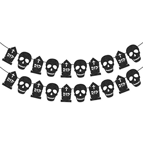 Skull and Tombstone Garland Banner for Death to My 20s Birthday Party Decorations Gothic Bachelorette Party Gothic Wedding Decorations