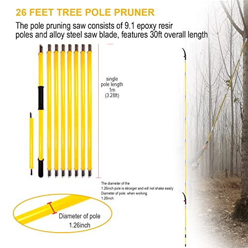 27 Feet Tree Pole Pruner, 2023 Upgraded Gear Manual Branches Trimmer for Garden Tools Loppers Hand Pole Saws Extendable Height with Knives and Storage Pocket
