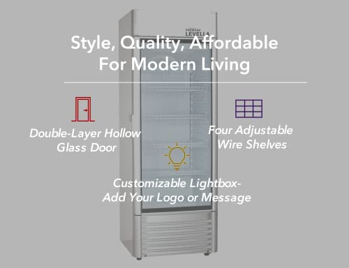 PremiumLevella PRF90DX Single Glass Door Merchandiser Refrigerator -Beverage Display Cooler-9.0 cu ft-Silver