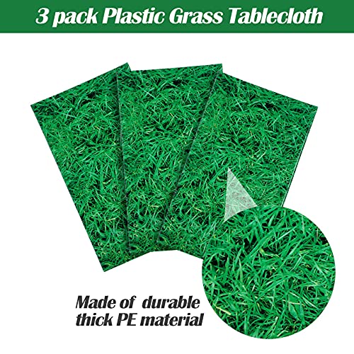 3 Pieces Disposable Plastic Grass Tablecover, Vibrant Green Grass Sign Tablecover for Soccer or Sports Theme Parties Decorations and Supplies, 54 x 108 Inch